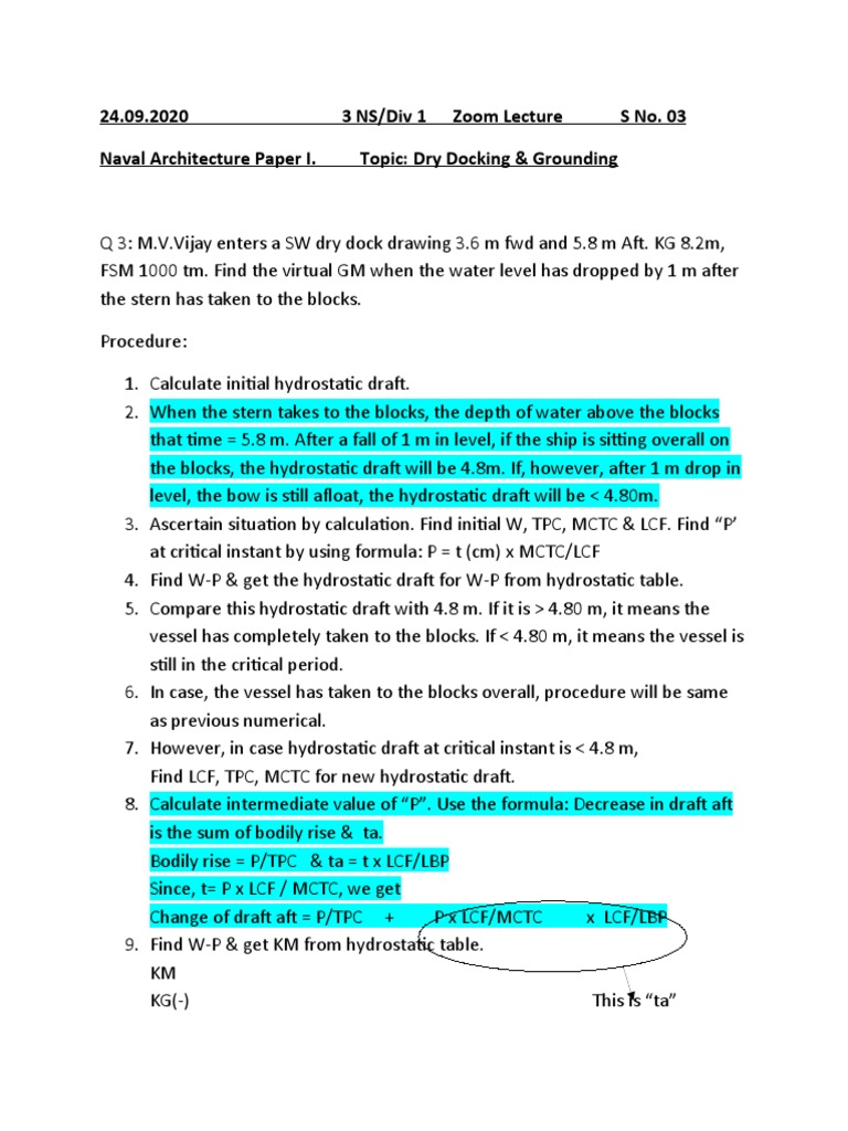 Dry Docking & Grounding: Numerical Solutions to Problems Involving ...