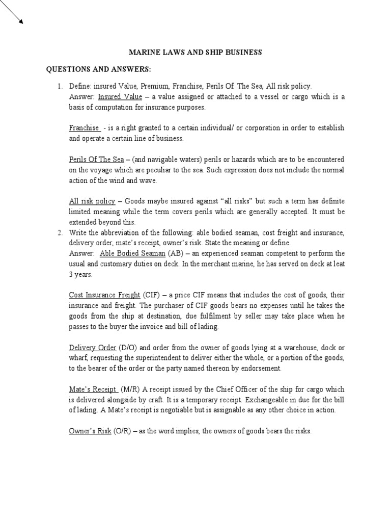 Marine Laws and Ship Business Questions and Answers | PDF | Compass ...