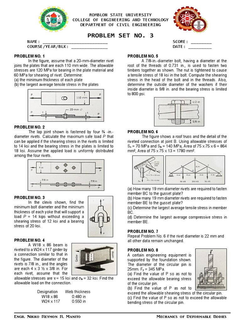 Problem Set No. 3 PDF | PDF | Rivet | Screw
