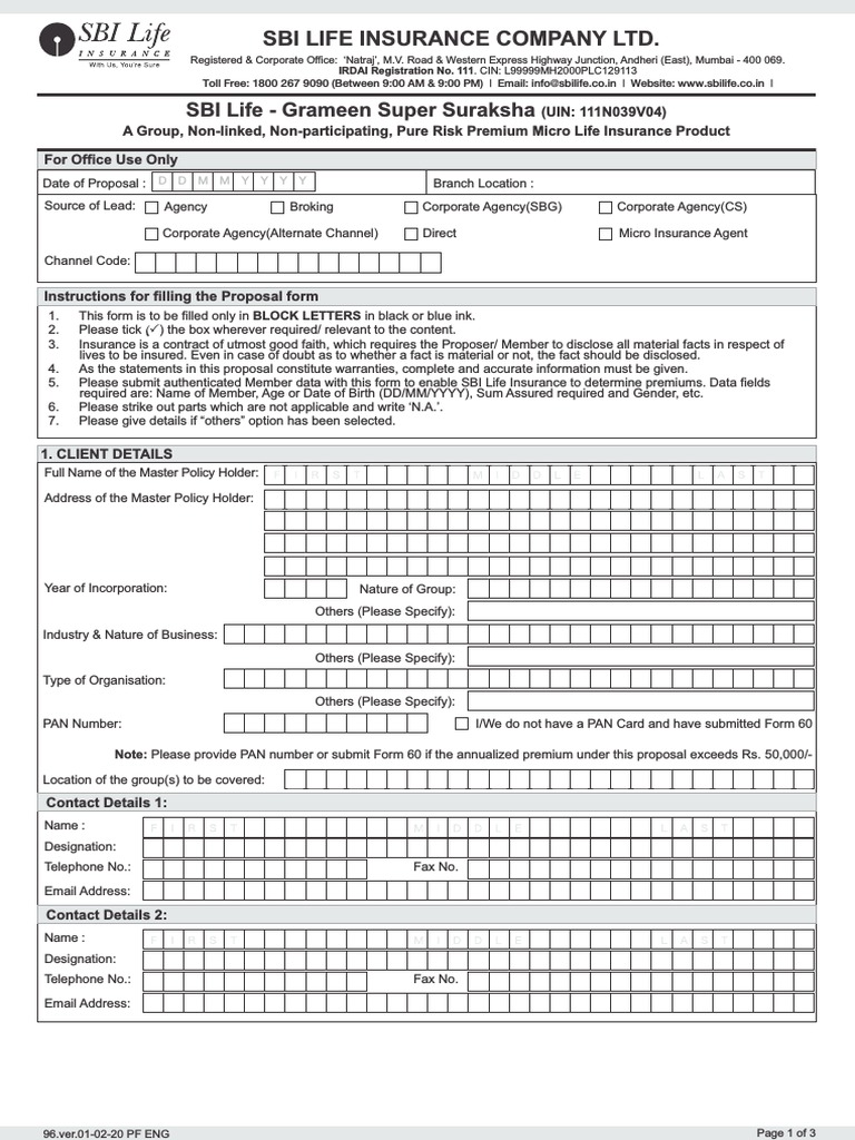 Master Proposal Form - Grameen Super Suraksha - 28022020 PDF | PDF ...