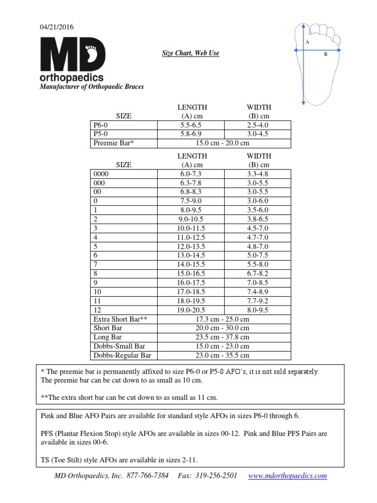 MD Orthopaedics Size Chart Guide | PDF | Foot