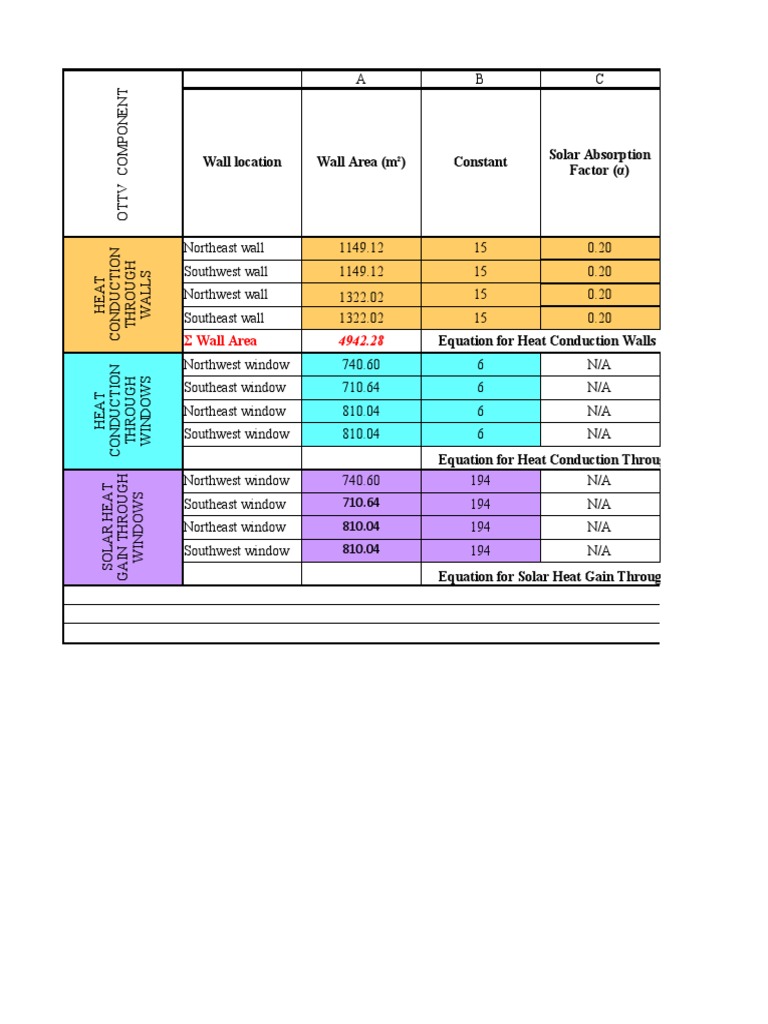 OTTV Calculation for Walls & Windows | PDF | Window | Thermal Conduction
