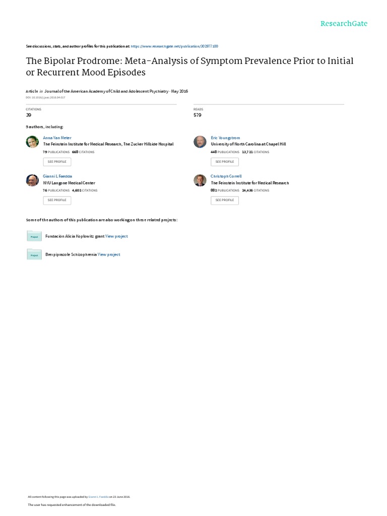 The Bipolar Prodrome Meta-Analysis of Symptom Prevalence Prior To ...
