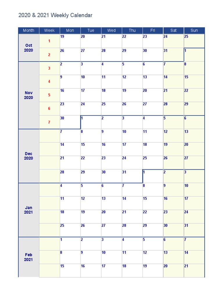 2020 & 2021 Weekly-Calendar | PDF