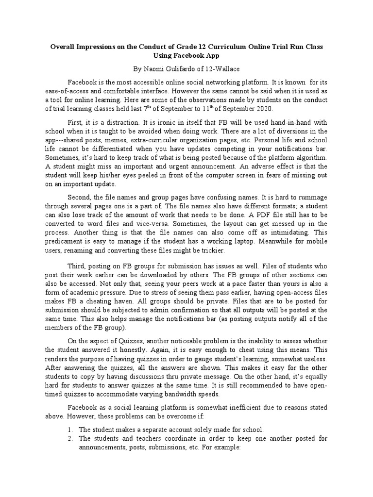 Overall Impressions On The Conduct of Grade 12 Curriculum Online Trial ...