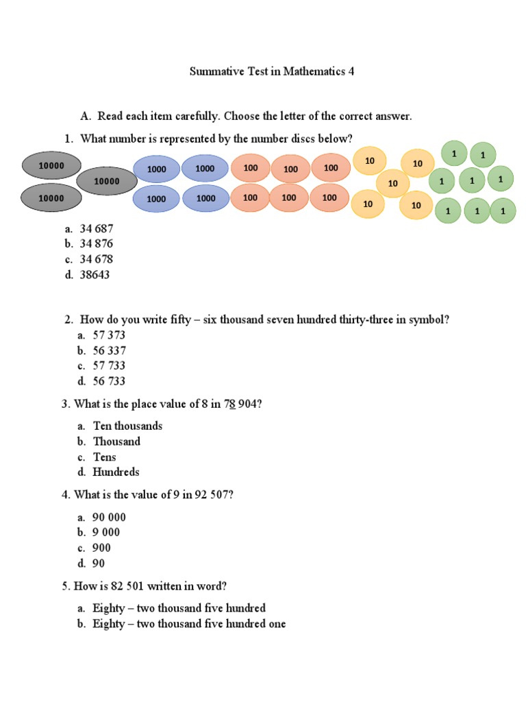 Summative Test Mathematics | PDF | Numbers | Notation