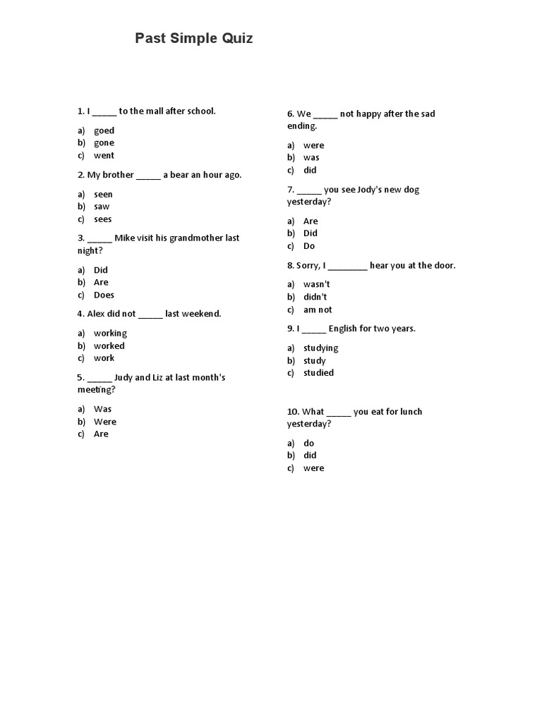 Past Simple Quiz | PDF