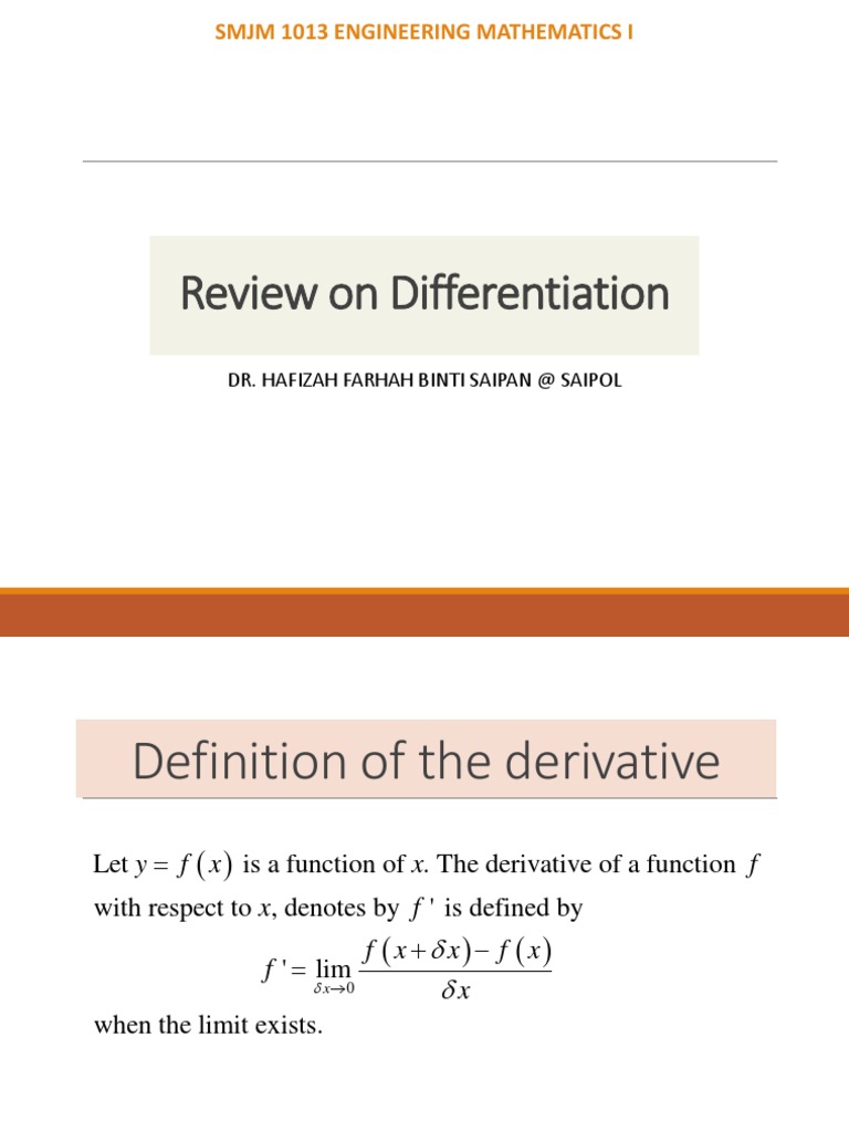 Review On Differentiation | PDF | Differential Calculus | Derivative