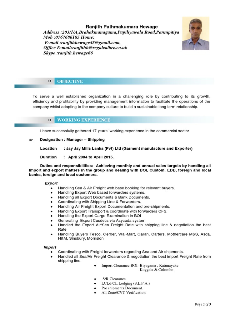 Curriculum Vitae | PDF | Cargo | Freight Transport