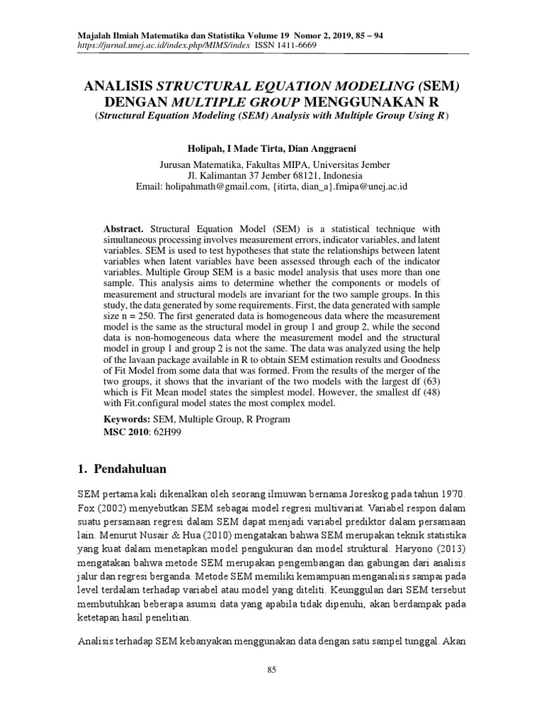 Analisis Structural Equation Modeling (Sem) Dengan Multiple Group Menggunakan R | PDF ...
