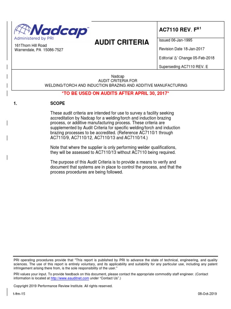 AC7110 Rev F 1 | PDF | Audit | Quality Management System