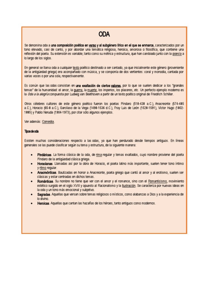 Ejemplos De Oda Poemas
