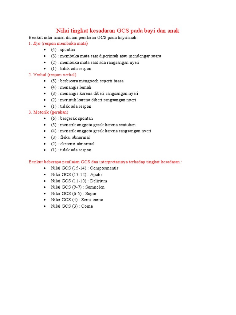 Penilaian Tingkat Kesadaran Atau Glasgow Coma Scale PDF, 58% OFF