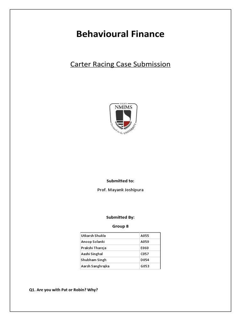 Behavioural Finance: Carter Racing Case Submission | PDF | Bias ...