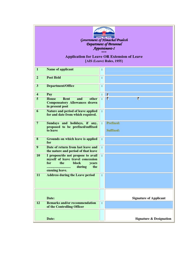 Application For Leave OR Extension of Leave (: Prefixed: Suffixed | PDF