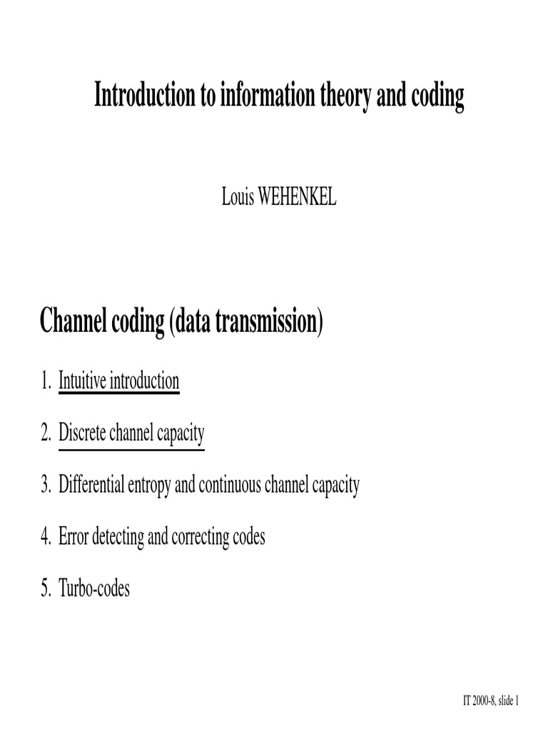 Introduction To Information Theory and Coding: Louis Wehenkel | PDF ...