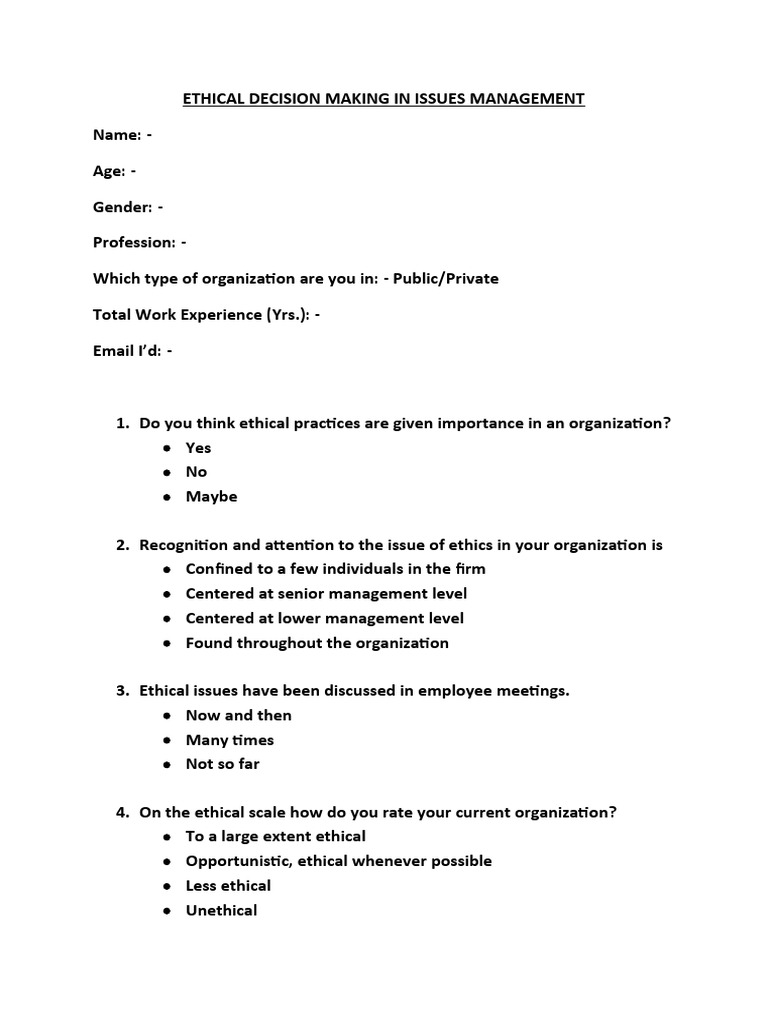 PFE Questionnaire | PDF