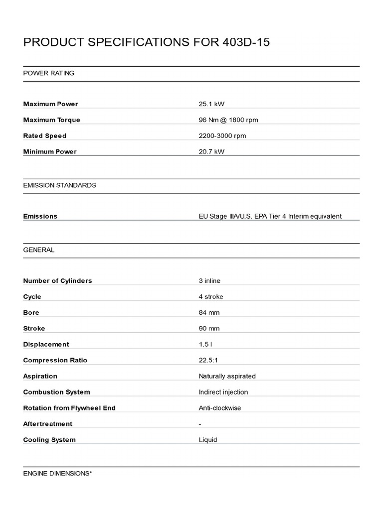 Perkins 403D-15 Engine Specifications | PDF