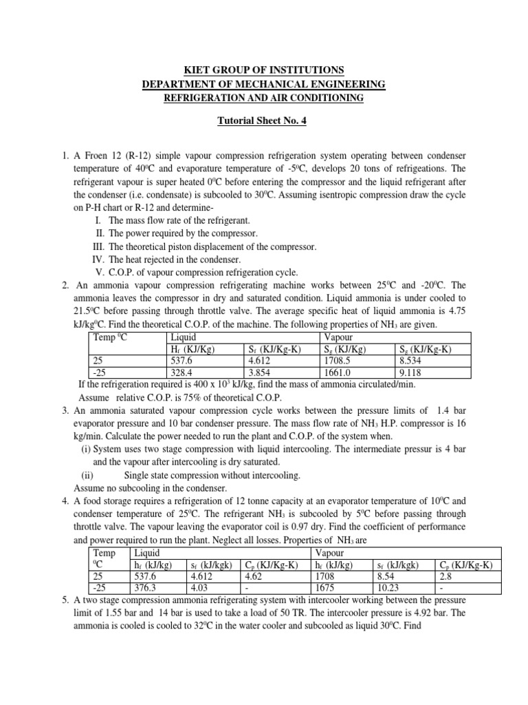 RAC Tutorial Sheet 4 | PDF | Refrigeration | Home Appliance