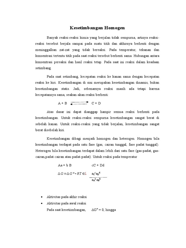 Kesetimbangan Homogen dalam Reaksi Kimia | PDF