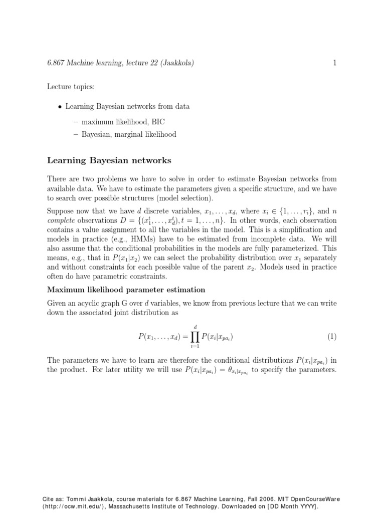 Lec22 PDF | PDF | Bayesian Network | Mathematical And Quantitative Methods (Economics)