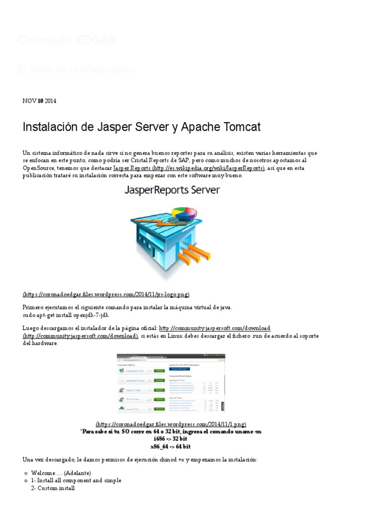 Instalación de Jasper Server y Apache Tomcat _ Coronado EDGAR | PDF | Tecnologías de la ...
