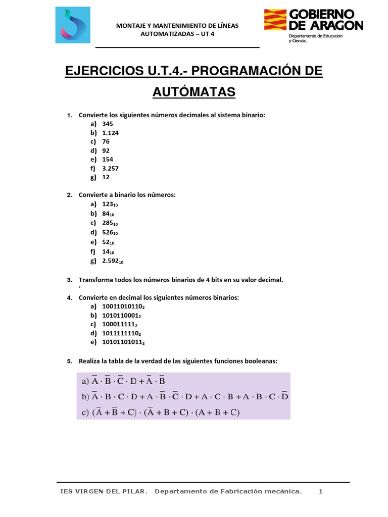 Ejercicios Ut4 - Programación de Autómatas (3041) | PDF | Aritmética | Lógica