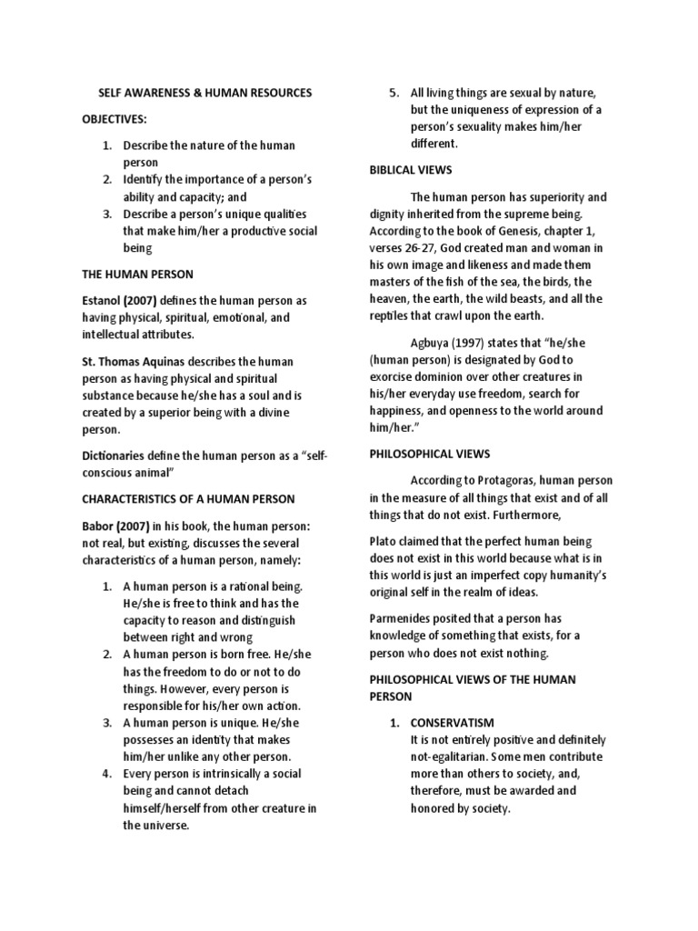 Self Awareness & Human Person | PDF | Self | Reason