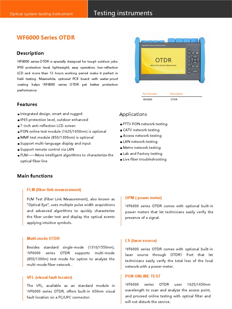 WF6000 Series OTDR for Fiber Testing | PDF | Optical Fiber | Electronics
