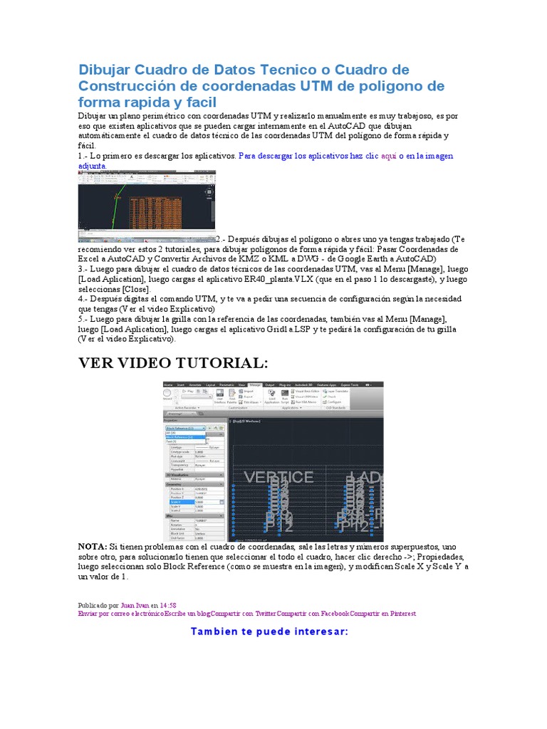 Dibujar Cuadro de Datos Tecnico o Cuadro de Construcción de Coordenadas UTM de Poligono de Forma ...