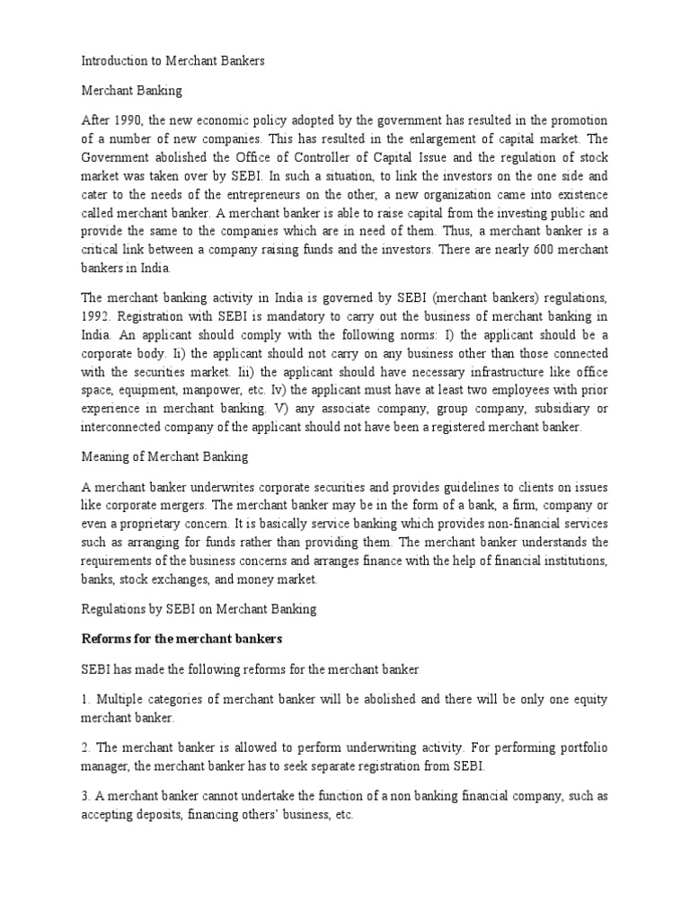 SEBI Regulations For Merchant Bankers | PDF | Banks | Capital Market