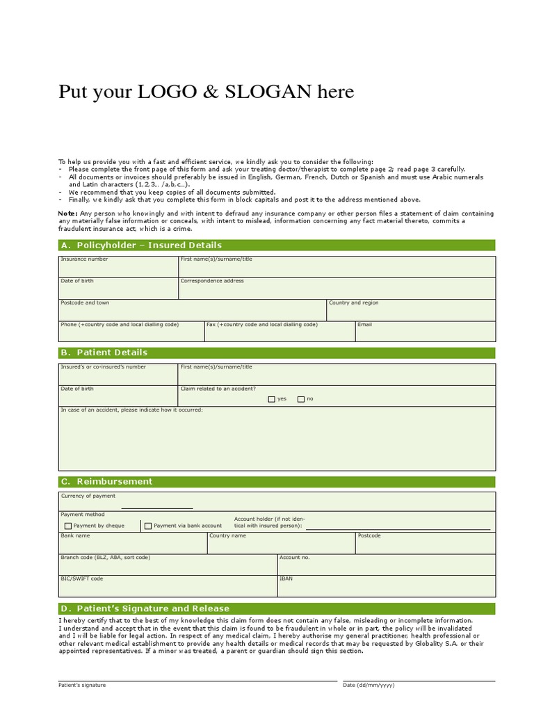 Health Insurance Claim Form - 1 | PDF | Medical Prescription | Insurance