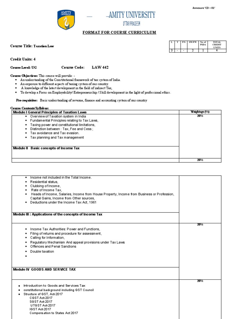 Format For Course Curriculum: Annexure CD - 01' | PDF | Taxes | Public ...
