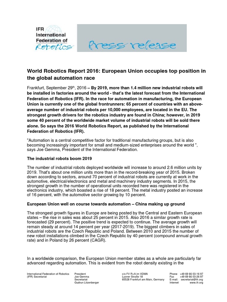 World Robotics Report 2016 Insights | PDF | The United States | Automation
