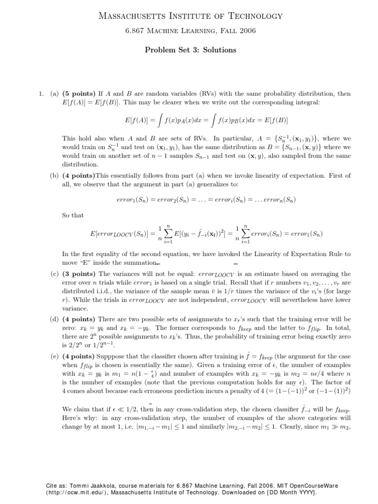 Massachusetts Institute of Technology: 6.867 Machine Learning, Fall ...