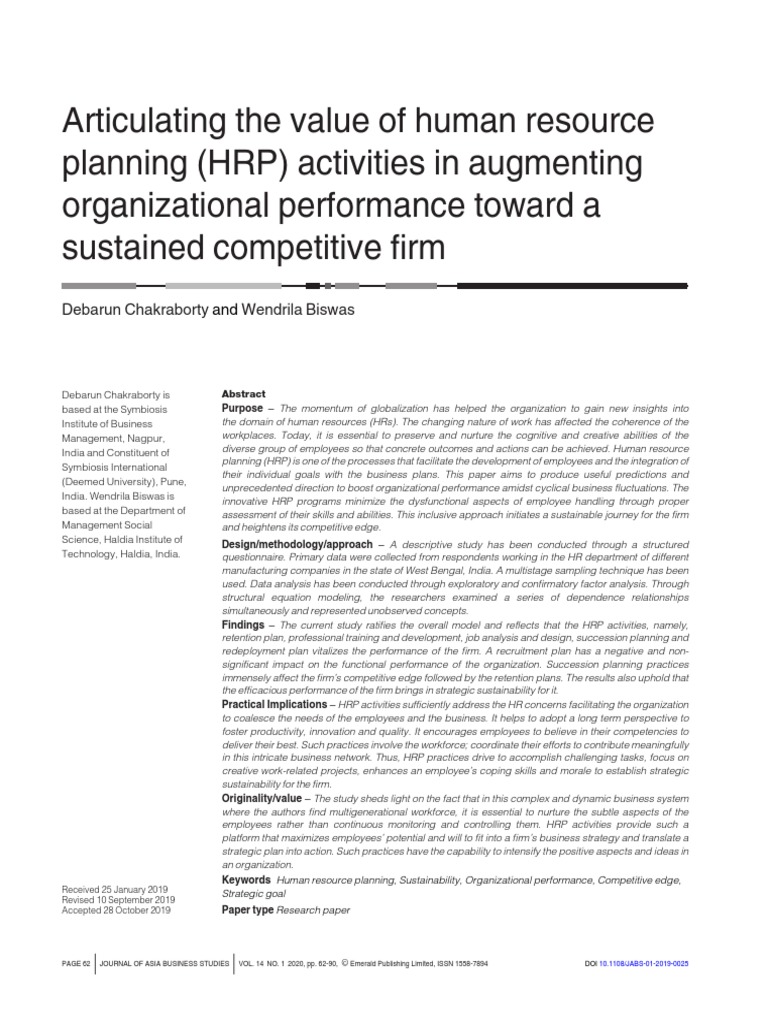 Articulating The Value of Human Resource Planning (HRP) Activities in ...