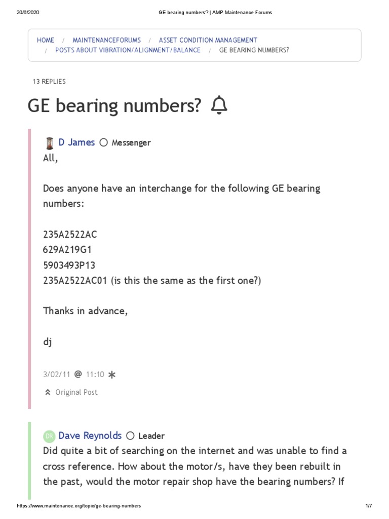 GE Bearing Numbers - AMP Maintenance Forums | PDF | Machines ...
