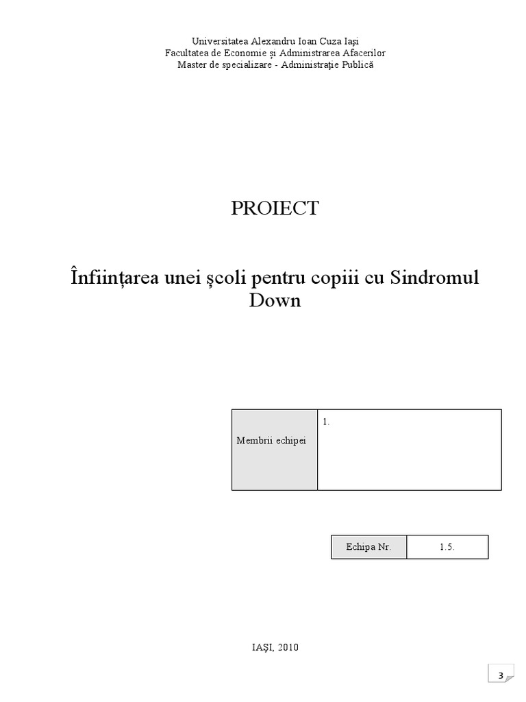 Infiintarea Unei Scoli Pentru Copiii Cu Sindromul Down | PDF