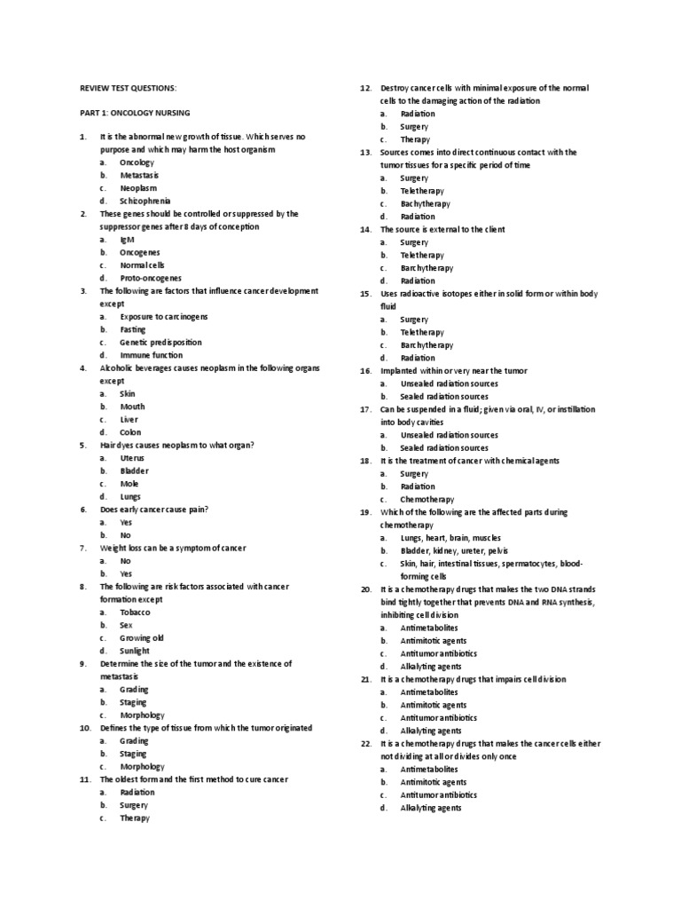 Review Test Questions | PDF | Cancer | Chemotherapy