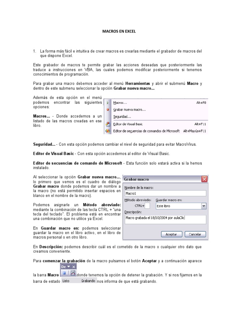Macros en Excel | PDF | Macro (informática) | Visual Basic para Aplicaciones