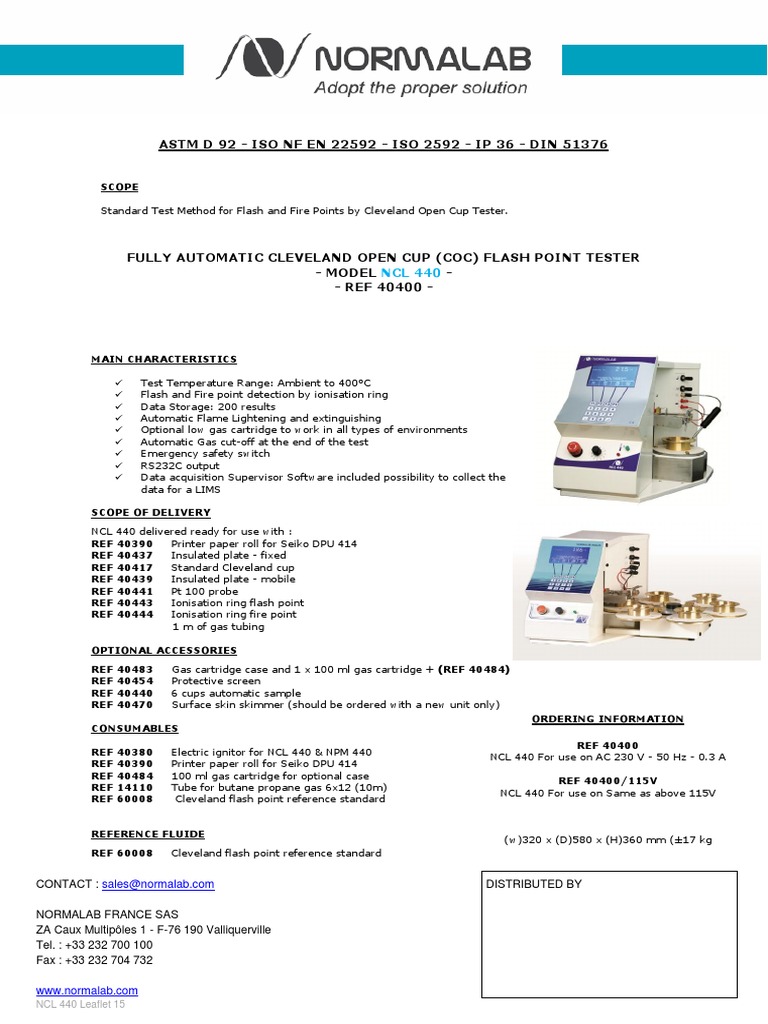 ASTM D 92 - ISO NF EN 22592 - ISO 2592 - IP 36 - DIN 51376: Distributed ...
