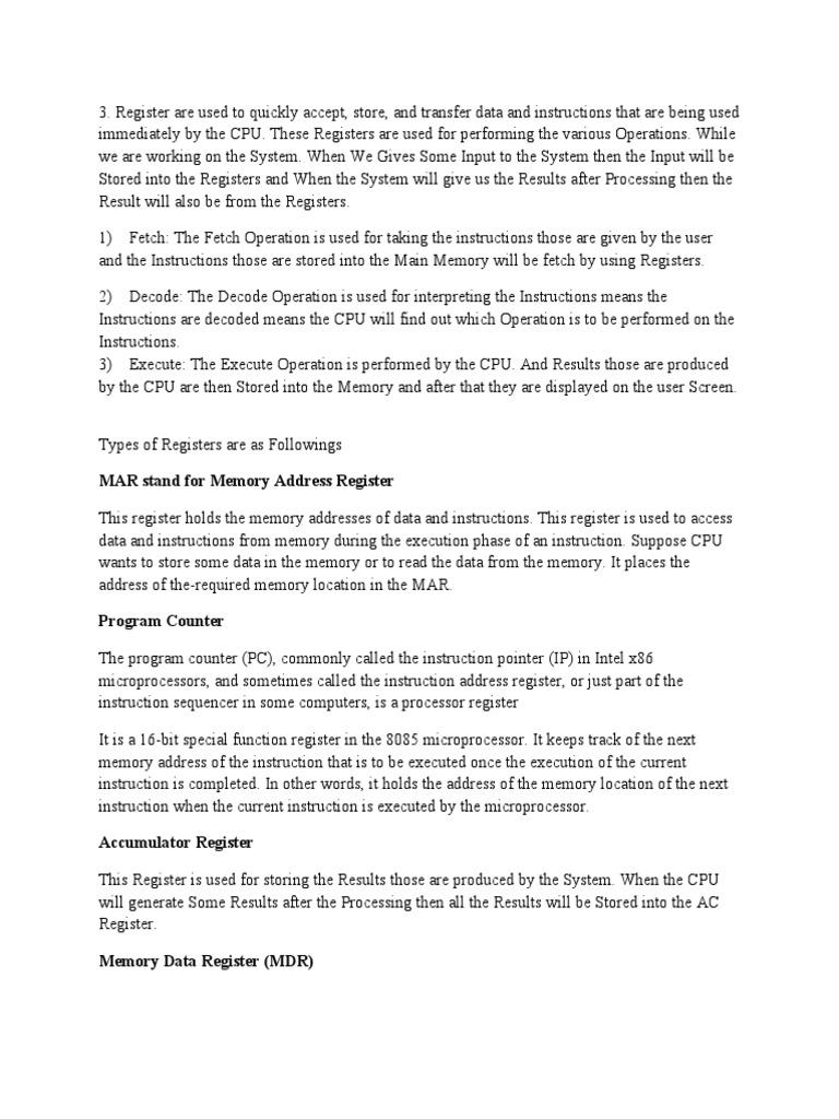 MAR Stand For Memory Address Register | PDF | Central Processing Unit ...