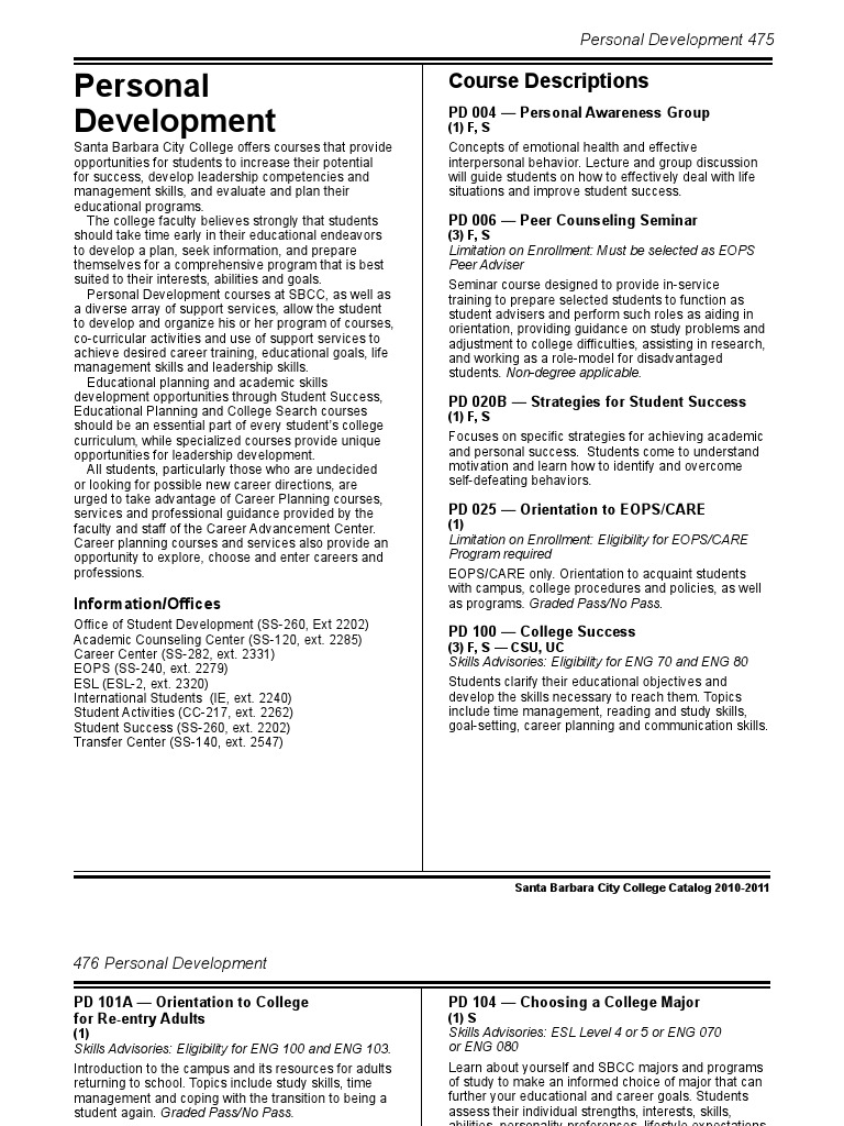 Personal Development: Course Descriptions | Download Free PDF | English ...