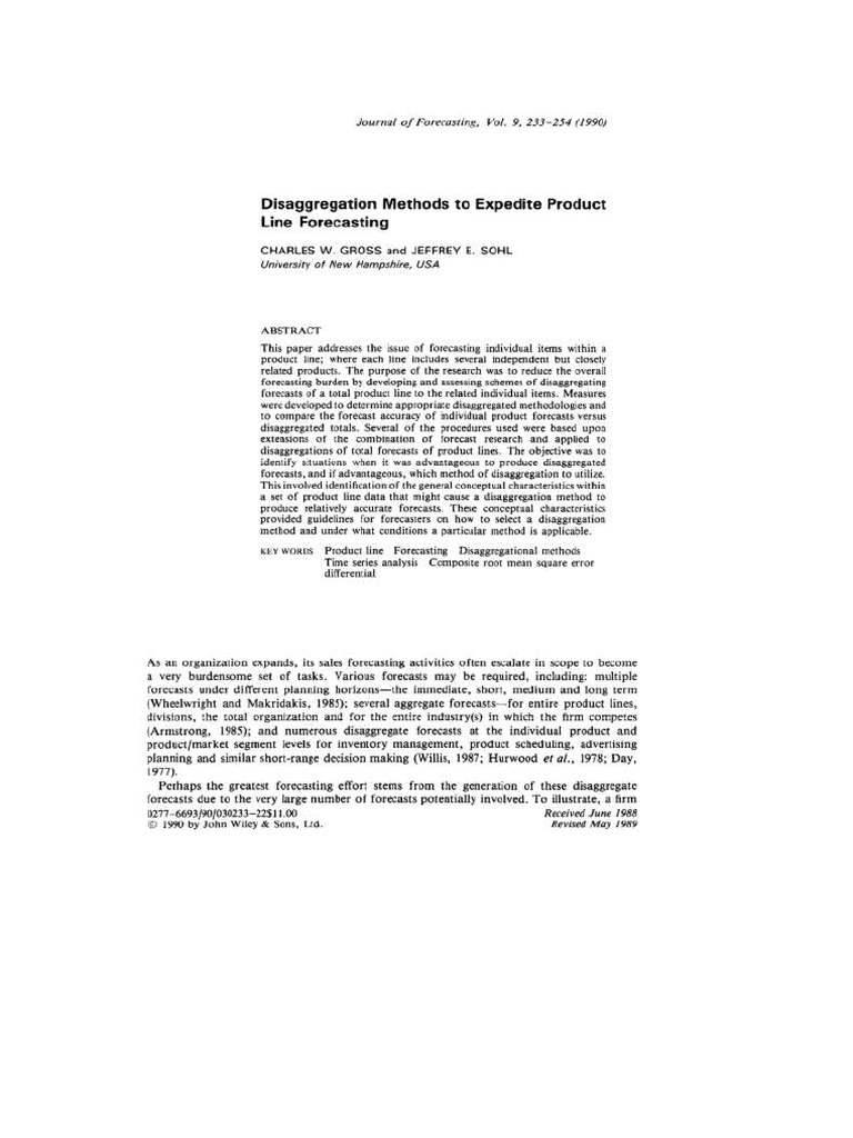 Disaggregation Methods To Expedite Product Line Forecasting | PDF