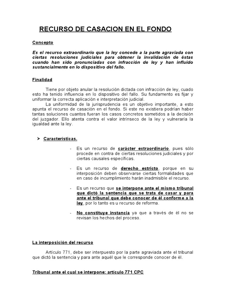 (Cuarto Apunte) Casación Fondo | PDF | Sentencia (ley) | Caso de ley
