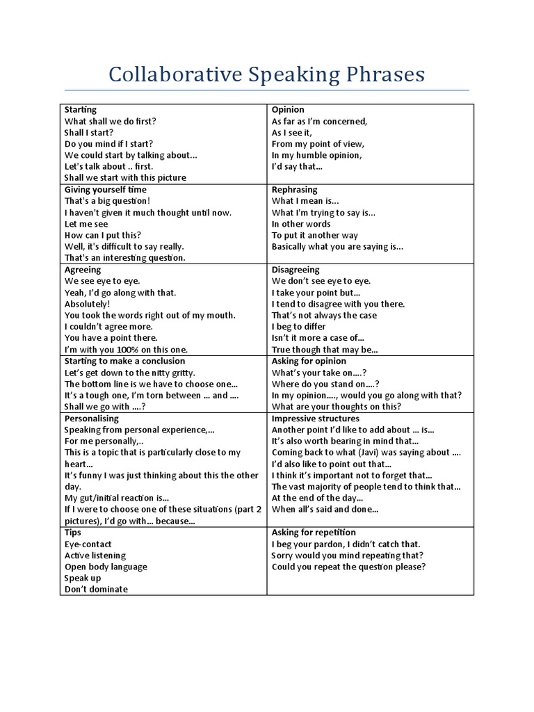 Collaborative Speaking Phrases | PDF | Cognitive Science