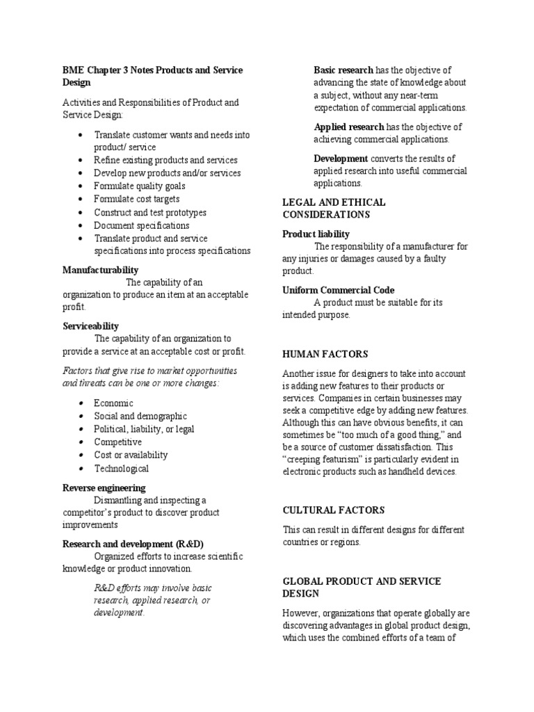 BME Chapter 3 Notes Products and Service Design | PDF | Life Cycle ...