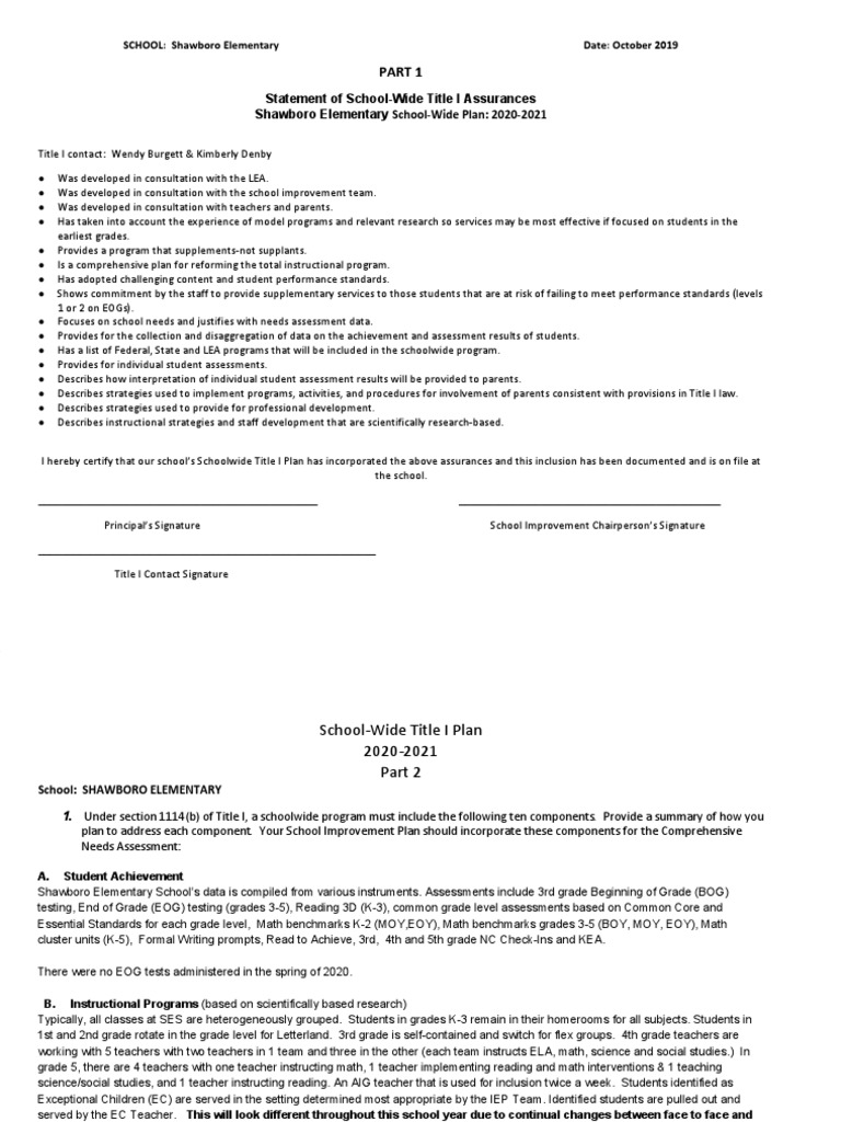 20-21 Shawboro Elementary Title I Plan PDF | PDF | Elementary And ...