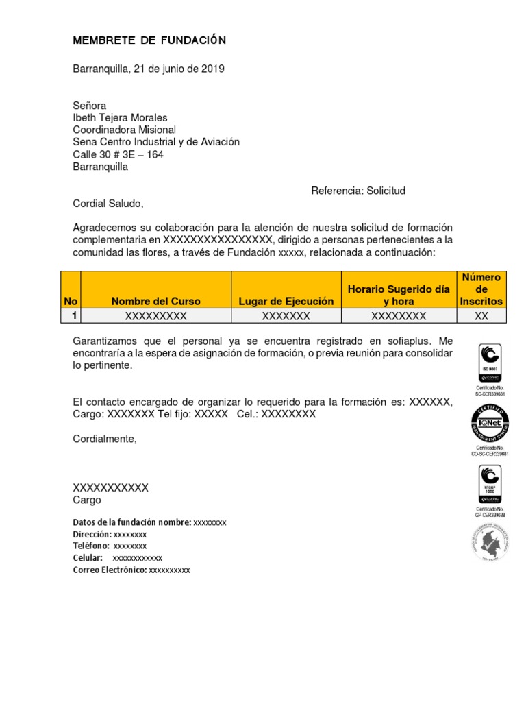 Modelo Carta Complementaria Sena 30 | PDF