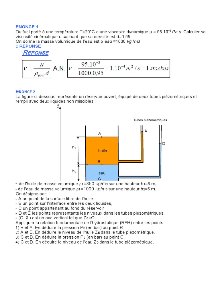 TD Mecanique Des Fluides Avec Corrigé | PDF | Pression | Mécanique ...